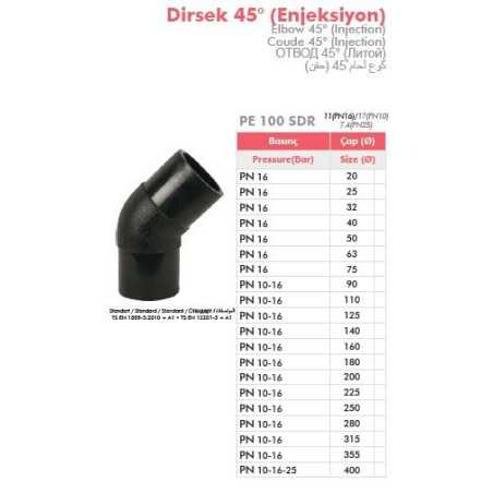 Codo 45° HDPE PE100 inyectado